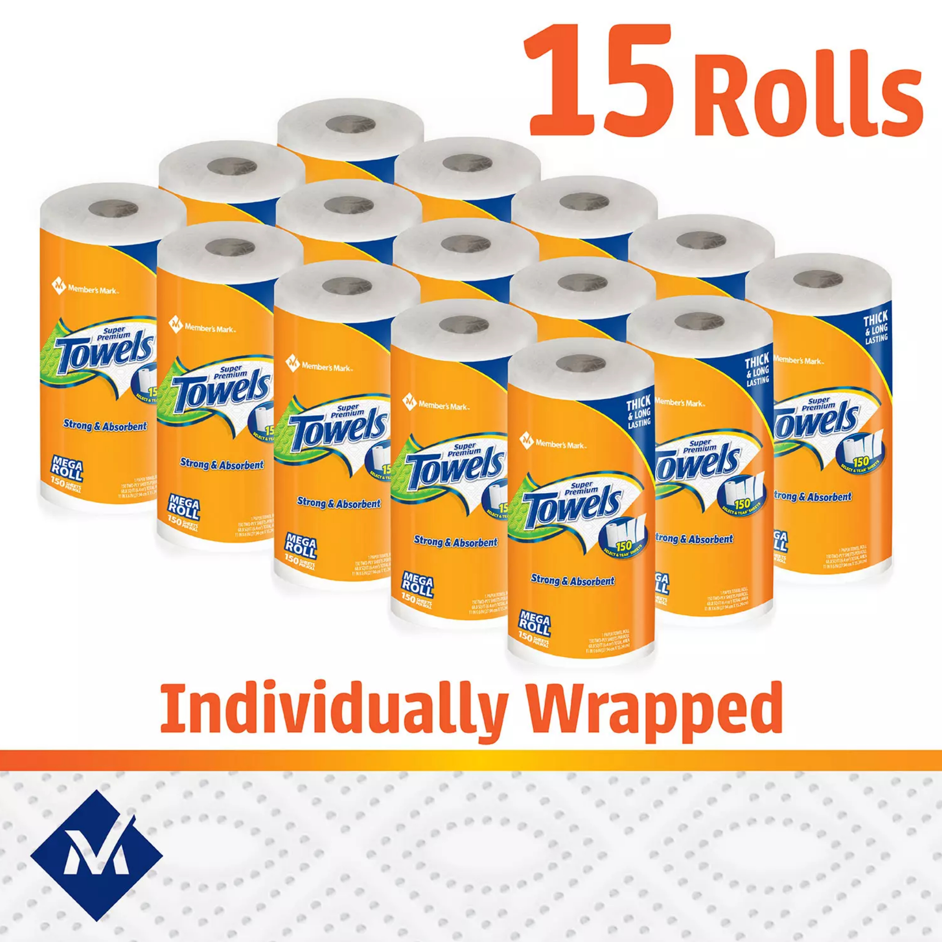 Member’s Mark Super Premium Paper Towels, 15 Rolls, 150 Sheets per roll ...